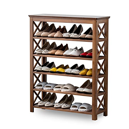 SOBIBO Shoe Rack Organizer, 6 Tier Bamboo Shoe Rack for Entryway, Front Door for Entryway,Closet and Bedroom Shoe Rack Storage, Shoe Shelf