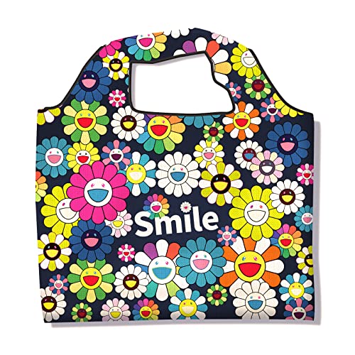 FORZEN Reusable Bags Cute Fashion Shopping Bags Large Grocery Bags with Pouch for Women Girl Heavy Duty Lightweight Washable Foldable Durable Smile Flower(1PC)