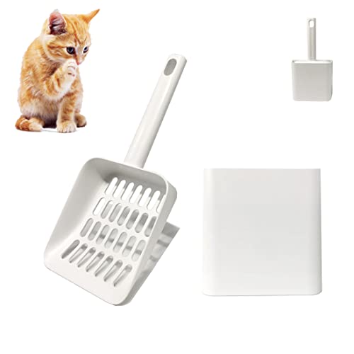 KYHSOM Cat Litter Scooper, Storable Cat Litter Scoop with Handle, Easy Sifting and Clean, Plastic Cat Litter Scoop for All Kinds of Cat Litter Box (White)