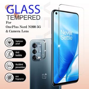 OnePlus Nord N200 Tempered Glass Screen Protector + Camera Lens Protectors by YEYEBF, [2+2 Pack] [3D Glass] [Bubble-Free] [Anti-Glare] for Nord N200