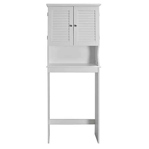 Redmon Contemporary Country Louvered Doors, White Space Saver Cabinet, Full