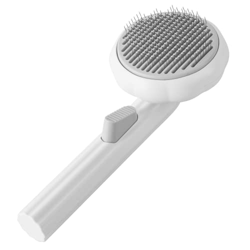 Petvera Cat Grooming Brush for Middle Long Hair Shedding, Pet One Button Self Cleaning Brush, Dog Fur Slicker Brush, Pet Massager for Tangled Fluffy Hair and Loose Fur