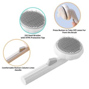 Petvera Cat Grooming Brush for Middle Long Hair Shedding, Pet One Button Self Cleaning Brush, Dog Fur Slicker Brush, Pet Massager for Tangled Fluffy Hair and Loose Fur