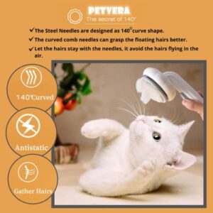 Petvera Cat Grooming Brush for Middle Long Hair Shedding, Pet One Button Self Cleaning Brush, Dog Fur Slicker Brush, Pet Massager for Tangled Fluffy Hair and Loose Fur