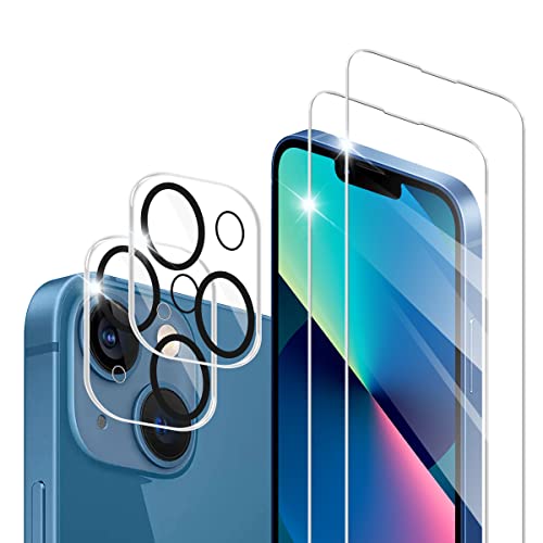 BIGFACE Compatible with iPhone 13 Mini Screen Protector + Camera Lens Protectors, [2 + 2 Pack] Premium HD Clear Tempered Glass, Anti-Bubble 3D Curved Accuracy Film for iPhone 13 Mini(5.4 Inch)