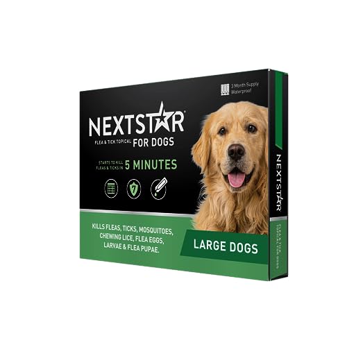 NEXTSTAR Flea and Tick Prevention for Dogs, Repellent, Treatment, and Control, Fast Acting Waterproof Topical Drops for Large Dogs, 3 Monthly Doses