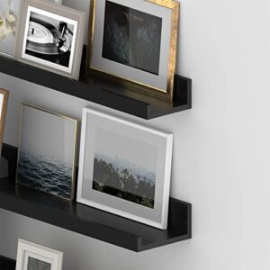 Giftgarden 16 Inch Black Floating Shelves for Wall Mount, Woodgrain Wall Shelf Ledge for Bathroom Bedroom Kitchen Living Room Office Storage, Set of 3 Different Sizes