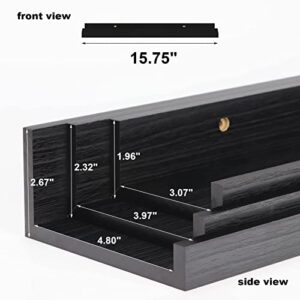 Giftgarden 16 Inch Black Floating Shelves for Wall Mount, Woodgrain Wall Shelf Ledge for Bathroom Bedroom Kitchen Living Room Office Storage, Set of 3 Different Sizes