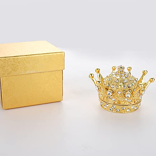 LONGSHENG - SINCE 2001 - Hand Painted Gold Crown Figurine Jewelry Trinket Box Wedding Favor Gift Ring Holder Desk Decor