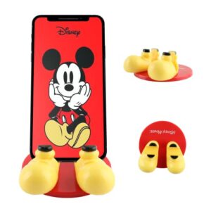 disney mickey mouse feet cell phone stand with bonus decal sticker- cell phone holder for home/office-universal desk phone stand compatible with android/iphone and more- red