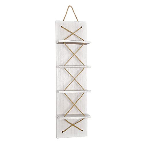 Elegant Designs HG1019-WWH Positano Nautical Rope 4 Bottle Vertical Wall Mounted Wood Wine Rack, White Wash