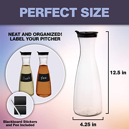 UMIEN Carafe Pitcher – Clear Beverage Carafes with Flip Top Lid, Iced Tea, Mimosas, Laundry Detergent, Milk, Juice – Easy Pour BPA Free Plastic Drink Container, 50 Ounce Round bottoms - 2 pack