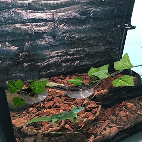 PINVNBY 2 PCS Reptile Corner Branch Terrarium Plant Decoration with Suction Cup Resin Plant for Amphibian Lizard Snake Climbing