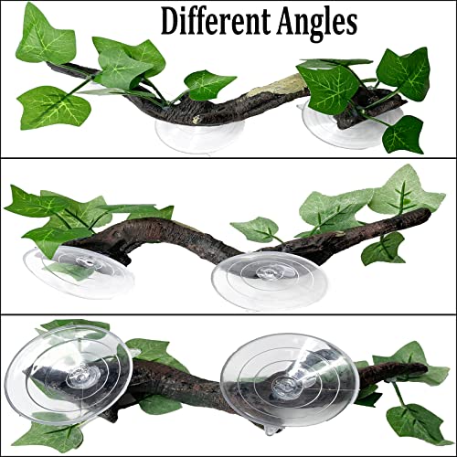 PINVNBY 2 PCS Reptile Corner Branch Terrarium Plant Decoration with Suction Cup Resin Plant for Amphibian Lizard Snake Climbing