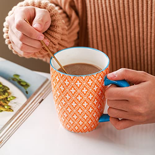 KitchenTour Ceramic Coffee Mug Set of 6 16oz - Coloful Restaurant Mugs 6pack - Cup set for Coffee, Tea, Cappuccino, Cocoa - Bohemia style