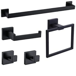 ntipox 5 piece stainless steel matte black bathroom hardware accessories set include 23.6 inch towel bar set matte black, towel rack set bathroom accessories set black