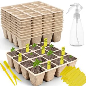 160cells seedling start trays with drain holes,10pcs peat pots seedling pots biodegradable,seedling starter kit,organic germination plant starter trays(100xlabels,2xtransplant tools,1xspray bottle)