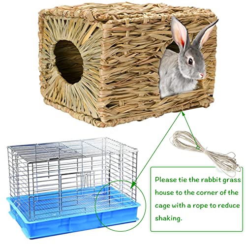 Hamiledyi 2PCS Extra Large Grass House for Rabbit, Edible Bunny Hut Natural Grass Woven Foldable Pet Play Hideaway Hay Mat Chew Toys for Guinea Pig Hamster Chinchilla, Safe Cozy Sleep