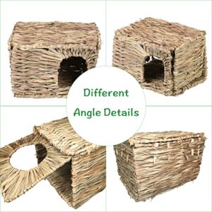 Hamiledyi 2PCS Extra Large Grass House for Rabbit, Edible Bunny Hut Natural Grass Woven Foldable Pet Play Hideaway Hay Mat Chew Toys for Guinea Pig Hamster Chinchilla, Safe Cozy Sleep