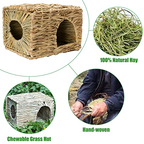 Hamiledyi 2PCS Extra Large Grass House for Rabbit, Edible Bunny Hut Natural Grass Woven Foldable Pet Play Hideaway Hay Mat Chew Toys for Guinea Pig Hamster Chinchilla, Safe Cozy Sleep