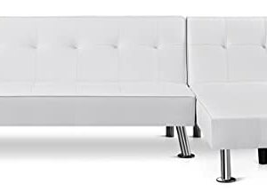 Yaheetech Convertible Sectional Sofa Couch Modern Faux Leather Couch with Chrome Metal Legs L Shaped Sofa Bed with Chaise for Living Room White