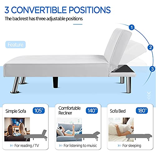 Yaheetech Convertible Sectional Sofa Couch Modern Faux Leather Couch with Chrome Metal Legs L Shaped Sofa Bed with Chaise for Living Room White