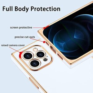 OOK Compatible with iPhone 13 Pro Max Case Square Cute Gold Plating Reinforced Corners Soft TPU Edge Slim Full-Body Shockproof Protective Case Cover for iPhone 13 Pro Max 6.7 Inch - White