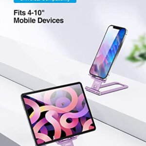 MEISO Cell Phone Stand, Fully Foldable Phone Holder for Desk, Desktop Mobile Phone Cradle Dock Compatible with iPhone, Samsung Galaxy, iPad Mini, Tablets Up to 10” (Lilac Purple)