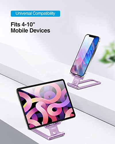 MEISO Cell Phone Stand, Fully Foldable Phone Holder for Desk, Desktop Mobile Phone Cradle Dock Compatible with iPhone, Samsung Galaxy, iPad Mini, Tablets Up to 10” (Lilac Purple)