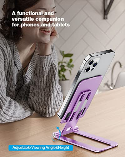 MEISO Cell Phone Stand, Fully Foldable Phone Holder for Desk, Desktop Mobile Phone Cradle Dock Compatible with iPhone, Samsung Galaxy, iPad Mini, Tablets Up to 10” (Lilac Purple)