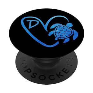 blue green sea turtle heart letter d initial name monogram popsockets swappable popgrip