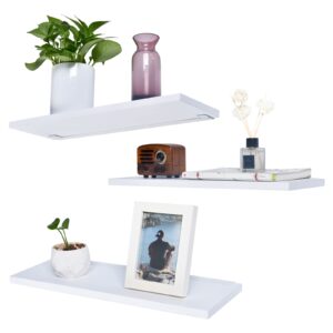 change moore floating shelves for wall set of 3 easily wall mounted wood storage shelves hanging shelf for bedroom, bathroom, living room, kitchen, office white