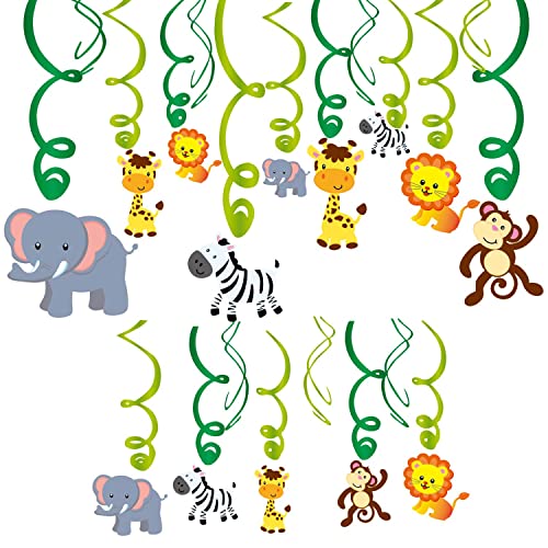 UOMNICUE Safari Animals Hanging Swirl Decorations,30 PCS Jungle Themed Foil Swirls Ceiling Streamers for Kids Boys Girls Wild One Safari Party Supplies Birthday Baby Shower Home Classroom Decoration