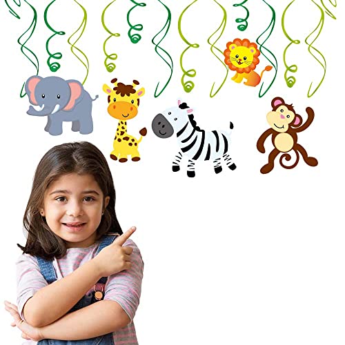 UOMNICUE Safari Animals Hanging Swirl Decorations,30 PCS Jungle Themed Foil Swirls Ceiling Streamers for Kids Boys Girls Wild One Safari Party Supplies Birthday Baby Shower Home Classroom Decoration