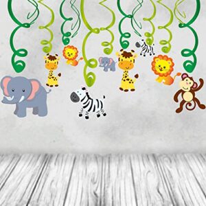 UOMNICUE Safari Animals Hanging Swirl Decorations,30 PCS Jungle Themed Foil Swirls Ceiling Streamers for Kids Boys Girls Wild One Safari Party Supplies Birthday Baby Shower Home Classroom Decoration