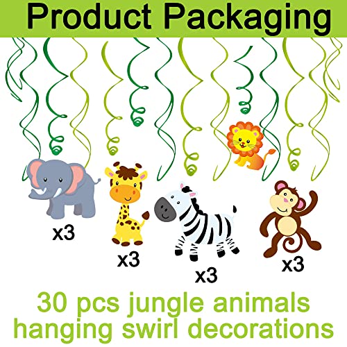 UOMNICUE Safari Animals Hanging Swirl Decorations,30 PCS Jungle Themed Foil Swirls Ceiling Streamers for Kids Boys Girls Wild One Safari Party Supplies Birthday Baby Shower Home Classroom Decoration