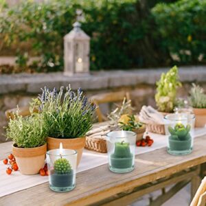 Cute Succulent Cactus Tealight Candles in Clear Glass Jar, 12Pcs Green Novelty Decorative Votive Candles for House-Warming Party Wedding Baby-Shower and Home Decoration Gifts