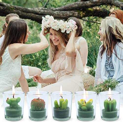 Cute Succulent Cactus Tealight Candles in Clear Glass Jar, 12Pcs Green Novelty Decorative Votive Candles for House-Warming Party Wedding Baby-Shower and Home Decoration Gifts