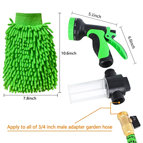 Car Wash Foam Gun, Garden Hose Nozzle Sprayer, Multifunctional Car Wash Kit with Soap Dispenser and Microfiber Gloves for Car Washing, Garden Cleaning, Watering Flowers, Pet Bathing