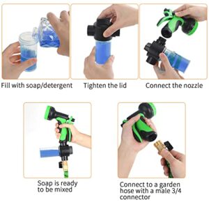 Car Wash Foam Gun, Garden Hose Nozzle Sprayer, Multifunctional Car Wash Kit with Soap Dispenser and Microfiber Gloves for Car Washing, Garden Cleaning, Watering Flowers, Pet Bathing