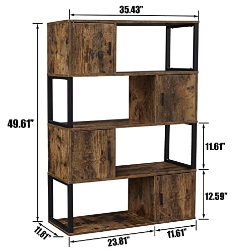 LIFUSTTG Bookshelf, Rustic 5 Shelf Bookcase with Cabinet and Open Shelves, Industrial Wood and Metal Frame Display Storage Rack for Living Room, Rustic Brown