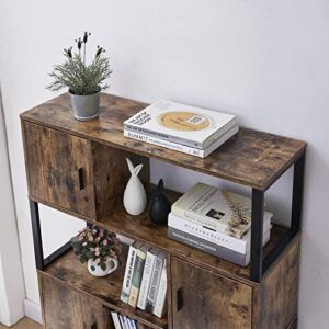 LIFUSTTG Bookshelf, Rustic 5 Shelf Bookcase with Cabinet and Open Shelves, Industrial Wood and Metal Frame Display Storage Rack for Living Room, Rustic Brown