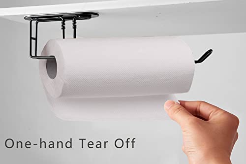 Paper Towel Holder Under Cabinet Mount - Self Adhesive Napkin Roll Holder Stick on Wall, Stainless Steel Black