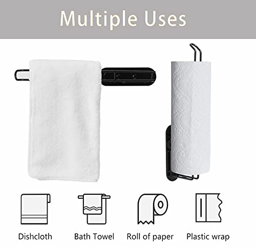 Paper Towel Holder Under Cabinet Mount - Self Adhesive Napkin Roll Holder Stick on Wall, Stainless Steel Black