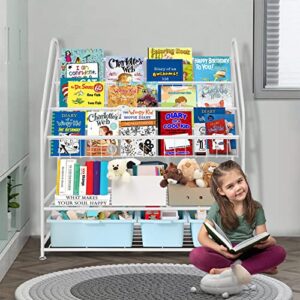 aboxoo Metal Kids Bookshelf Freestanding Bookcase for Children Room 32 in Toy Organizer Large Modern MinimalistWhite Stable Metel Bookstore Bedroom, Living, Library Book Unit Storage