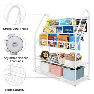 aboxoo Metal Kids Bookshelf Freestanding Bookcase for Children Room 32 in Toy Organizer Large Modern MinimalistWhite Stable Metel Bookstore Bedroom, Living, Library Book Unit Storage