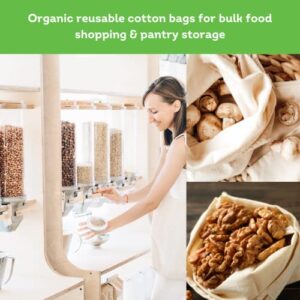 EKOH Reusable Organic Cotton Produce Bags 6 Drawstring Bags 3 Sizes Muslin Cotton and Mesh (Organic Cotton and Mesh 6 Pack)