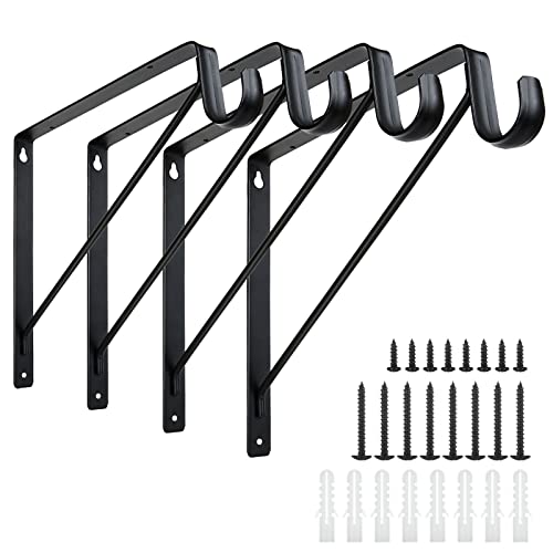 4Pack Closet Shelf & Rod Brackets, Black Closet Shelf Bracket with Rod Support, Wall Mounted Closet Rod Bracket with Screws, Clothes Hanger Pole Support Bracket for Both Shelf Storage and Closet Rod