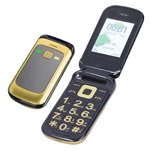 ASHATA Senior Big Button Flip Cell Phone 2.4 Inch Premium Flip Phone Dual SIM Full Voice Auxiliary Phone with Flashlight Radio and Charging Stand, One Touch Dial, Easy (Gold)