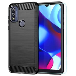 m maikezi compatible with motorola moto g pure case with hd screen protector fashion non-slip shock-absorption flexible tpu bumper soft rubber protective phone case cover for moto g pure, black